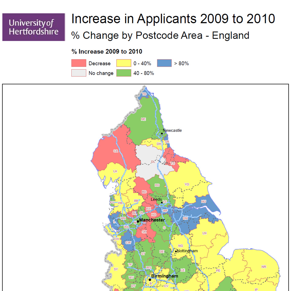 GIS Postcode Mapping - University Applicant Data - gi Perspective
